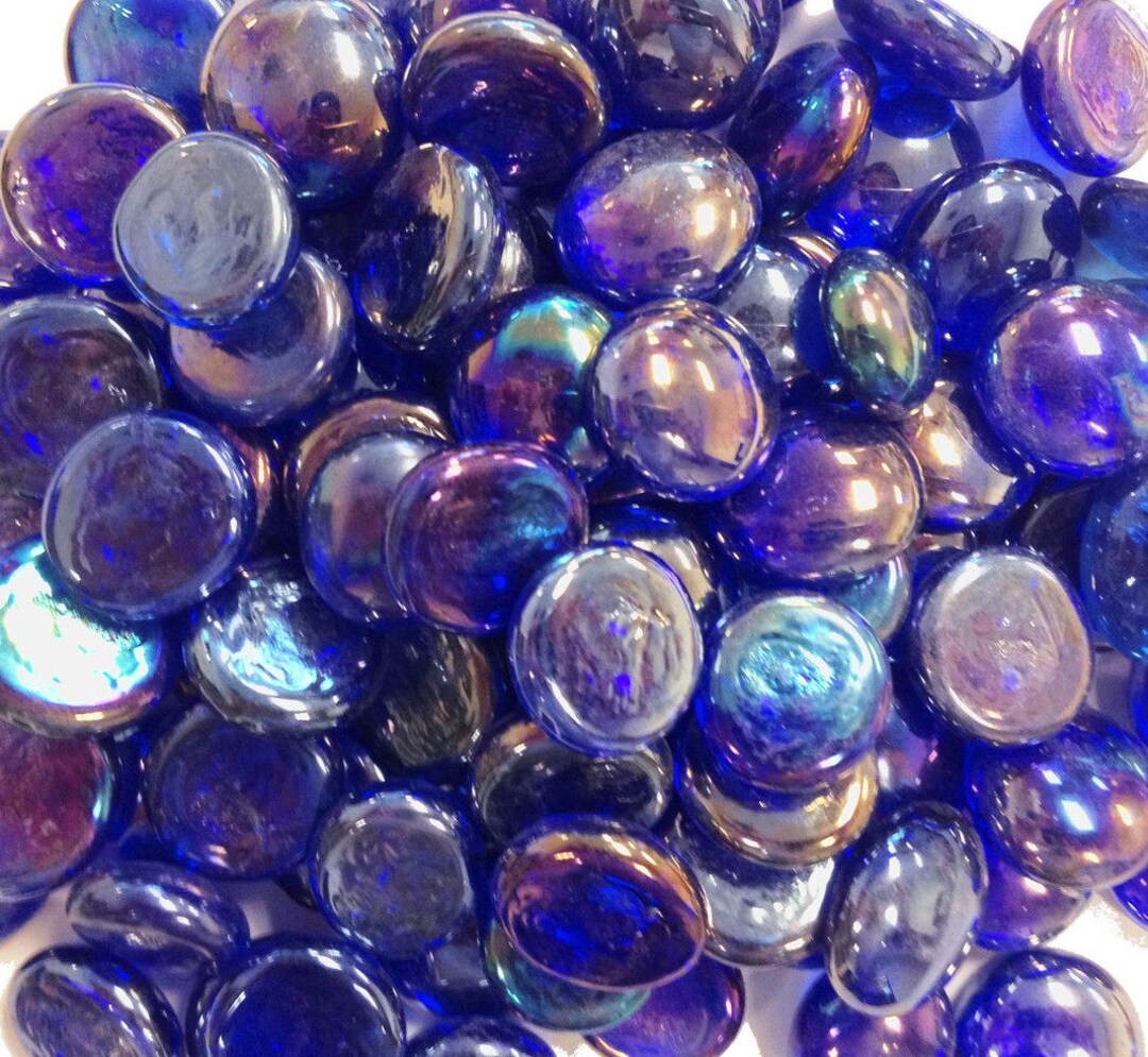 25 Cobalt Blue Irid Medium Glass Gems Stones, Mosaic Pebbles ...