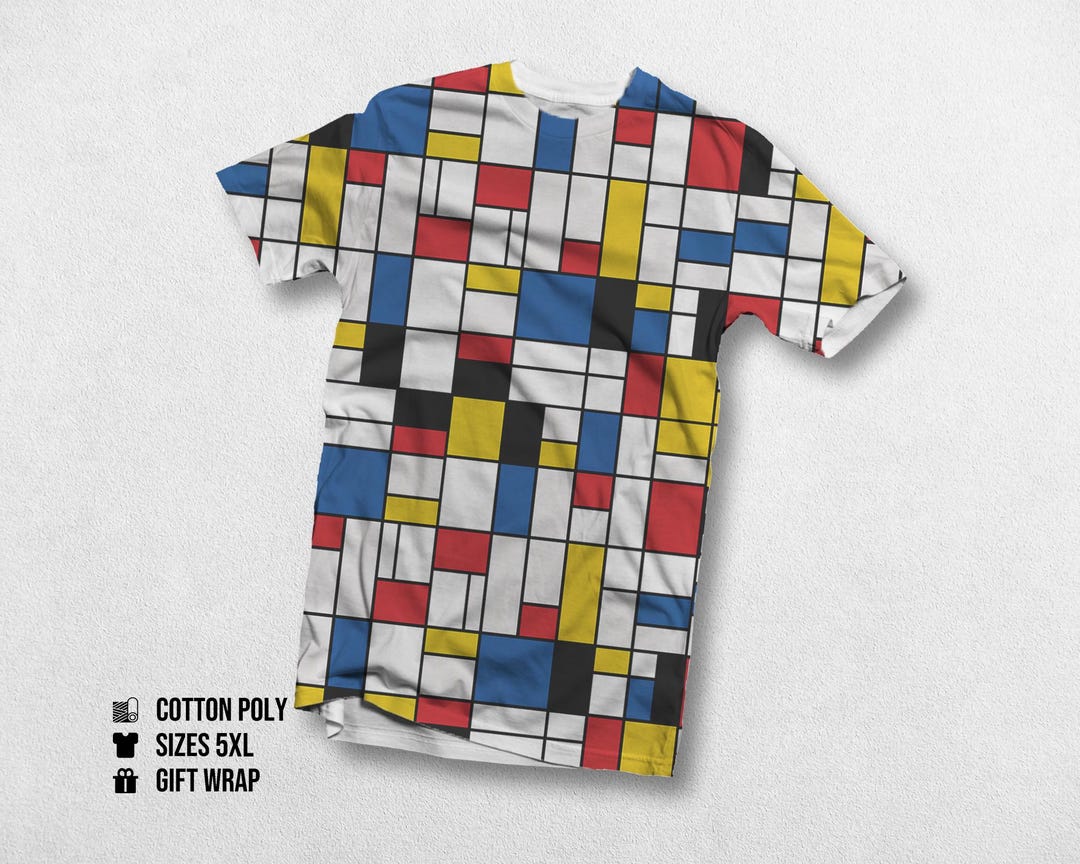Retro Nostalgia Piet Mondrian Geometric Pattern Graphic T-shirt Vintage ...