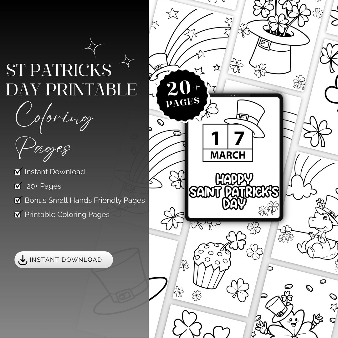 St Patricks Day Digital Printable Coloring Pages Instant Download - Etsy