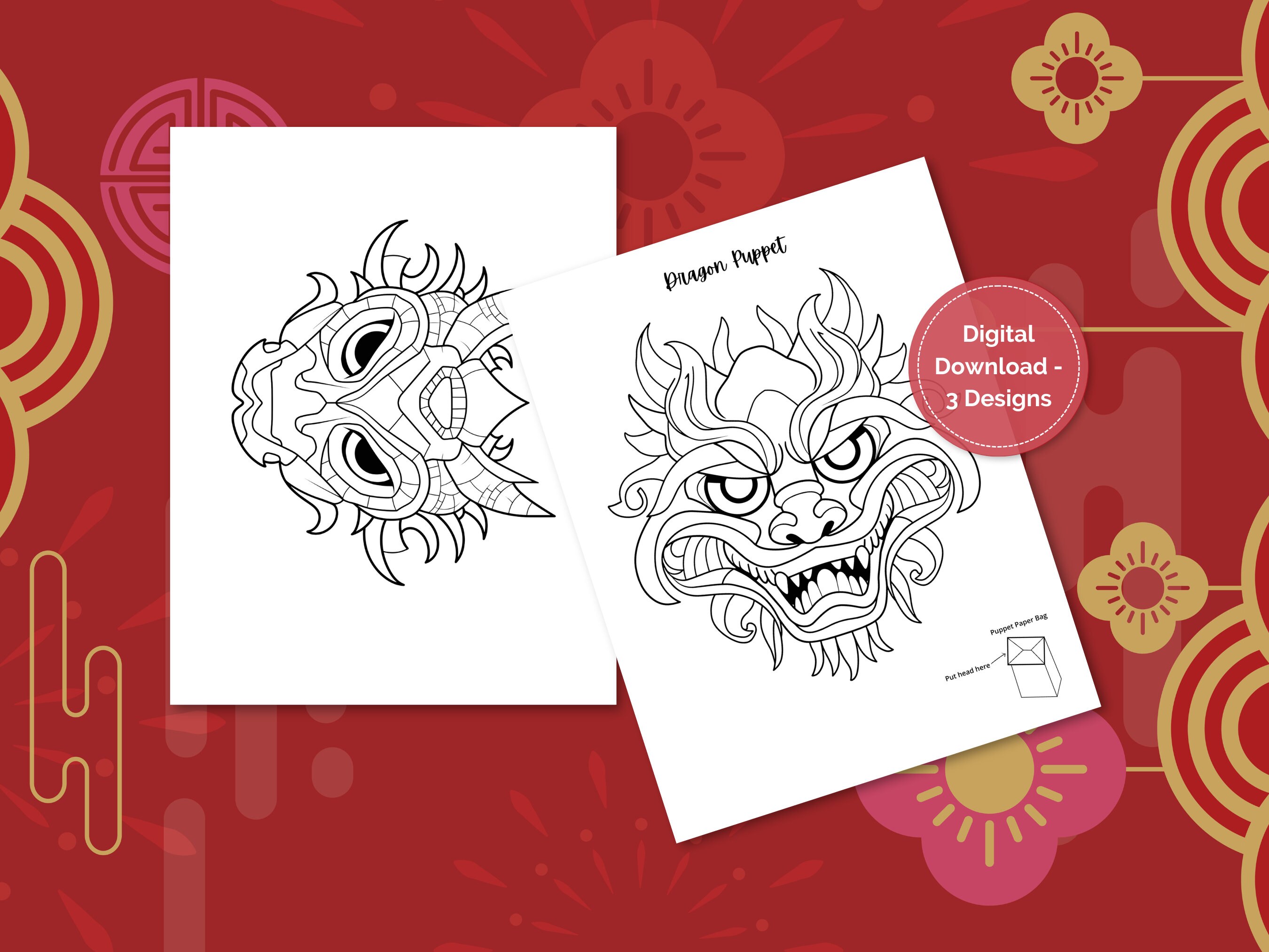 Printable Dragon Masks // Lunar New Year // Year of the Dragon 2024 ...