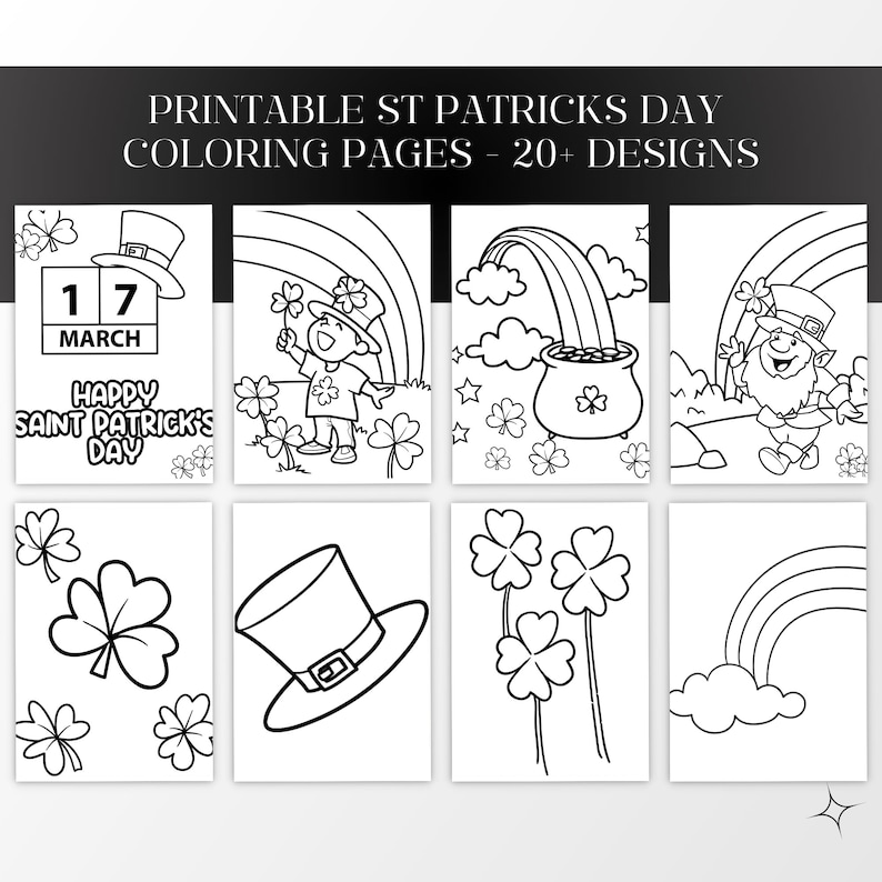 St Patricks Day Digital Printable Coloring Pages Instant Download - Etsy