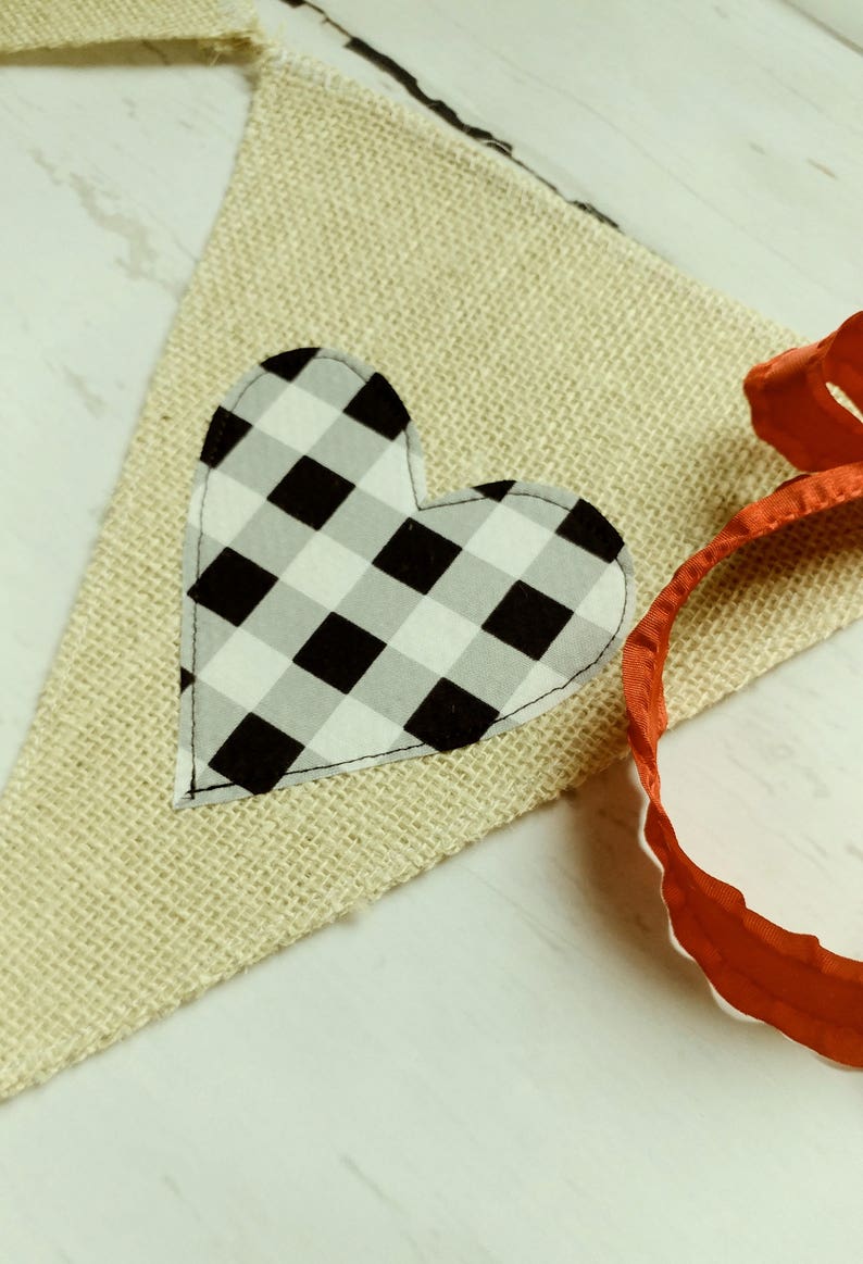 Valentine's Day Banner Heart Banner Buffalo Check Heart | Etsy