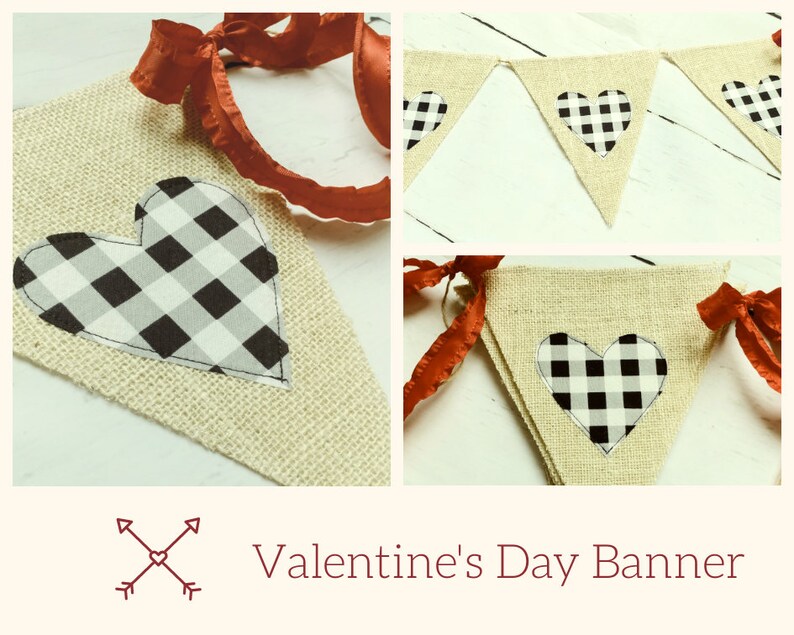 Valentine's Day Banner Heart Banner Buffalo Check Heart - Etsy
