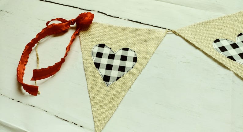 Valentine's Day Banner Heart Banner Buffalo Check Heart | Etsy