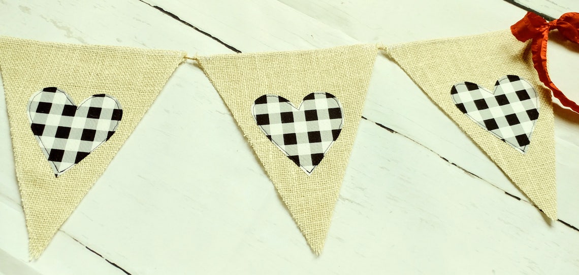 Valentine's Day Banner Heart Banner Buffalo Check Heart | Etsy