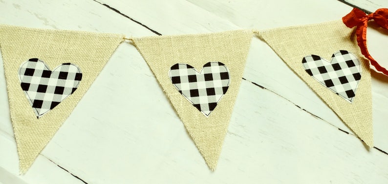 Valentine's Day Banner Heart Banner Buffalo Check Heart | Etsy