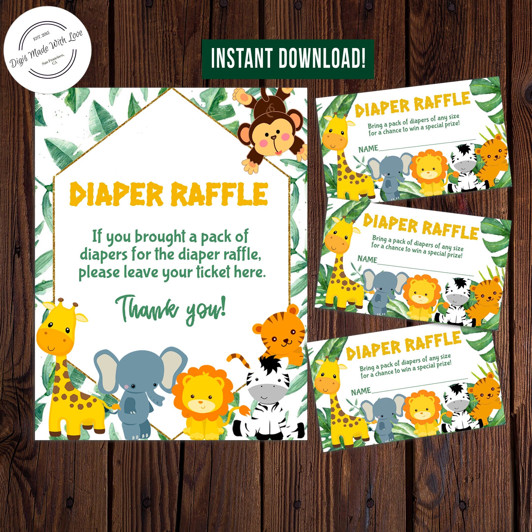 Safari Jungle Diaper Raffle Sign and Tickets/ Instant | Etsy