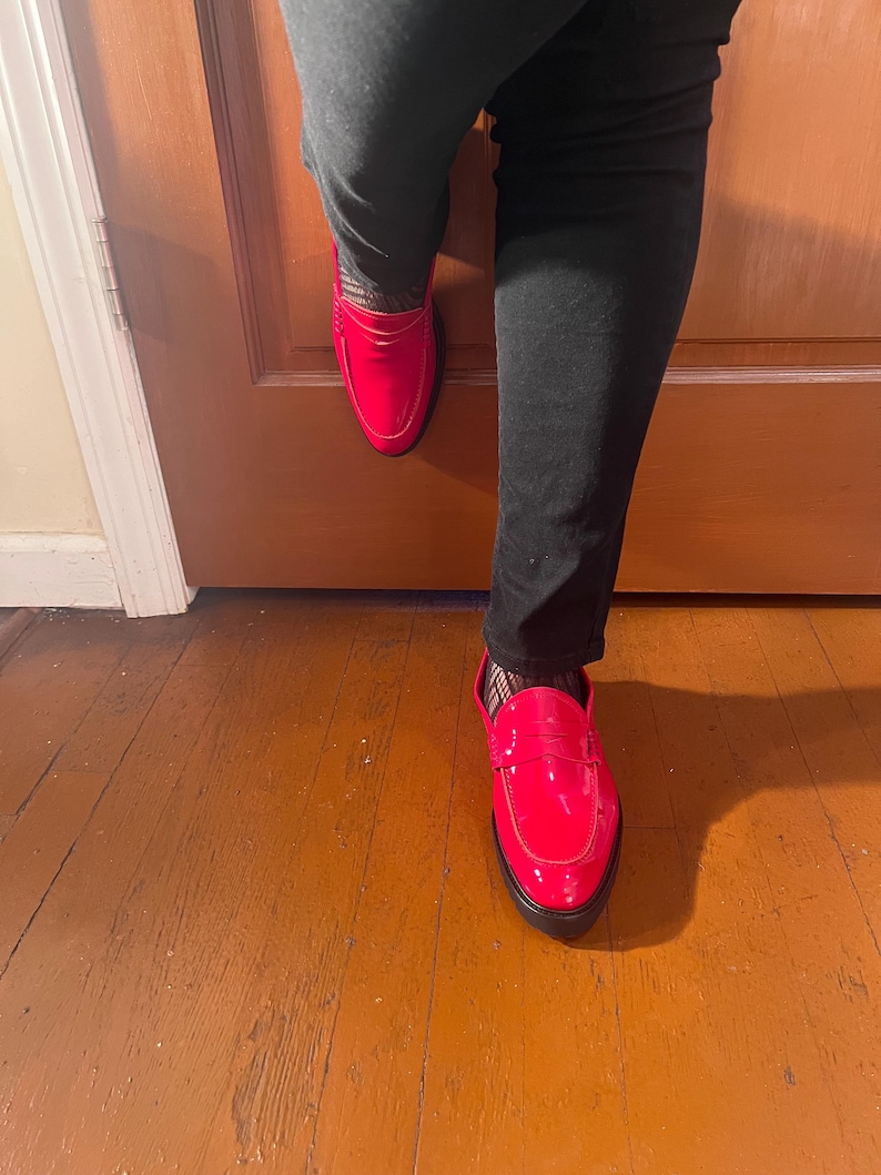 Shoeswingers Women Red Patent Leather Loafer With Commando Sole - Etsy
