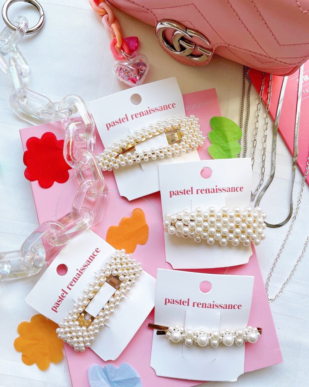 Handmade Bon Bon 4PC Premium Oversized Pearl Hair Clips Gold Barrette ...