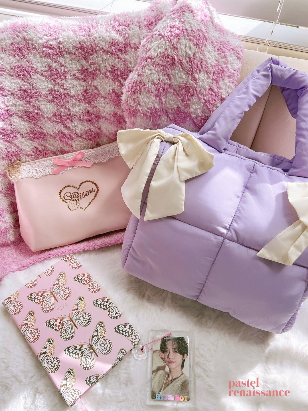 The Dream Puff Quilted Puffer Bow Tote | Lavender or Caramel | Coquette ...