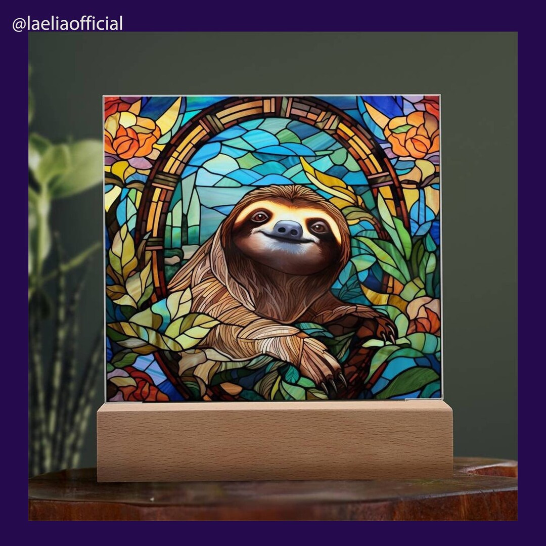 Cute Sloth Stained Glass Acrylic Plaque Gift for Animal Lover ...
