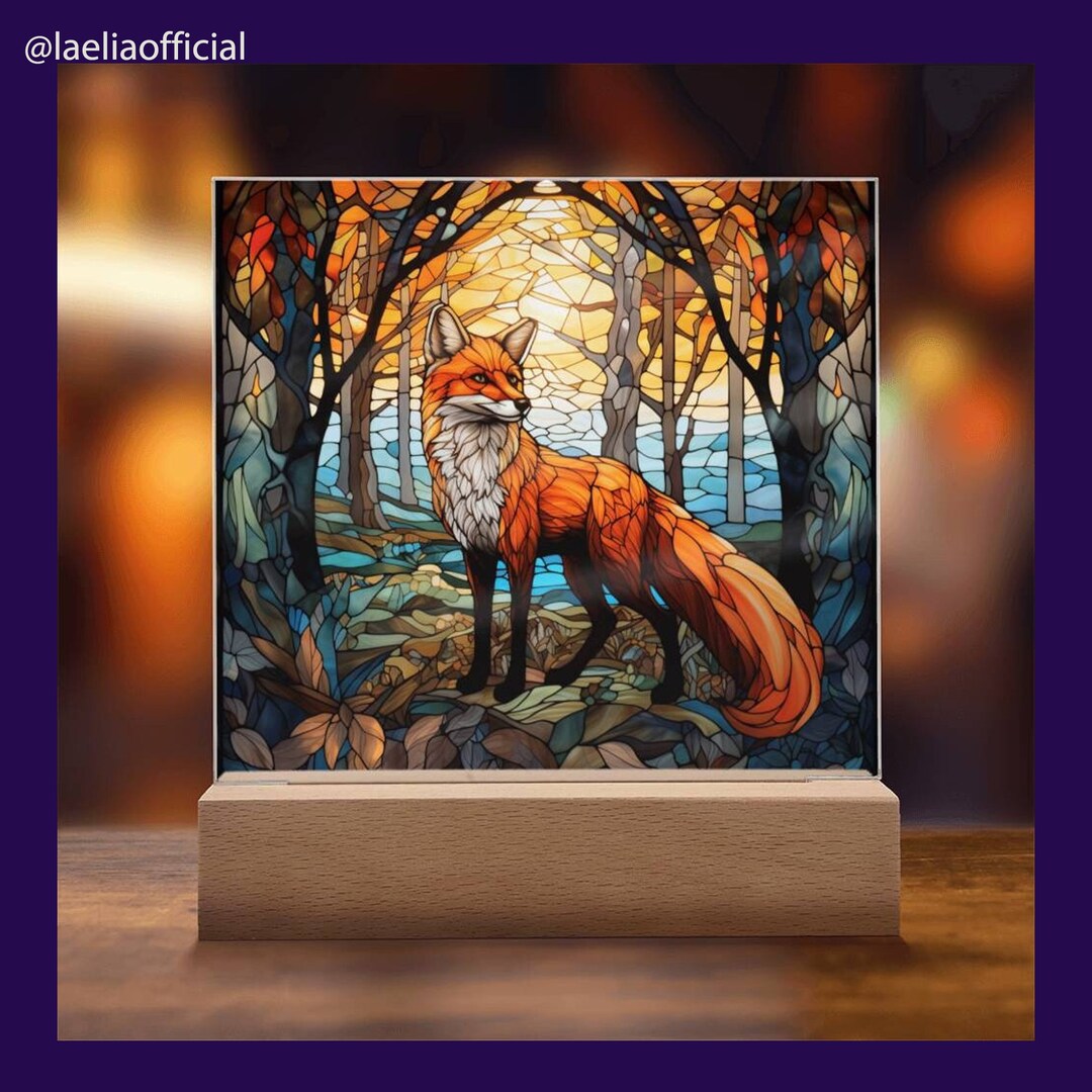 Fox in the Woods Faux Stained Glass Acrylic Plaque Gift for Animal ...
