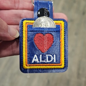 Embroidered Aldi Quarter Holder Keychain: Red Heart Cart Coin Keeper - Etsy