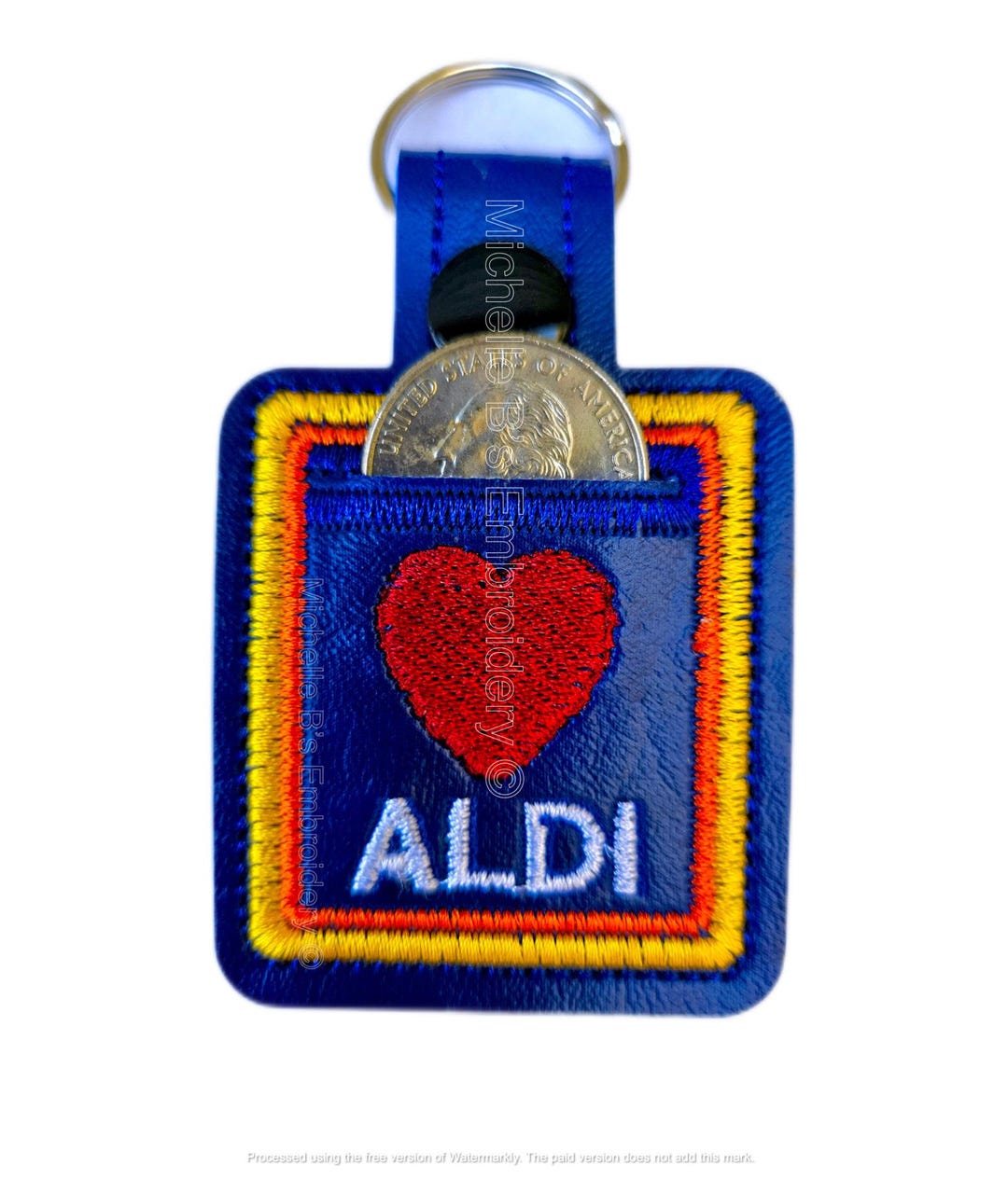 Embroidered Aldi Quarter Holder Keychain: Red Heart Cart Coin Keeper - Etsy