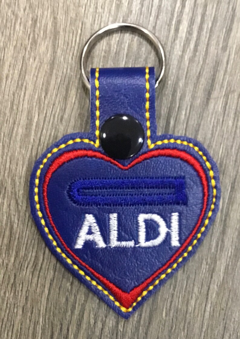 Aldi Quarter Holder Keychain: Embroidered Heart Shopping Cart Key Fob ...