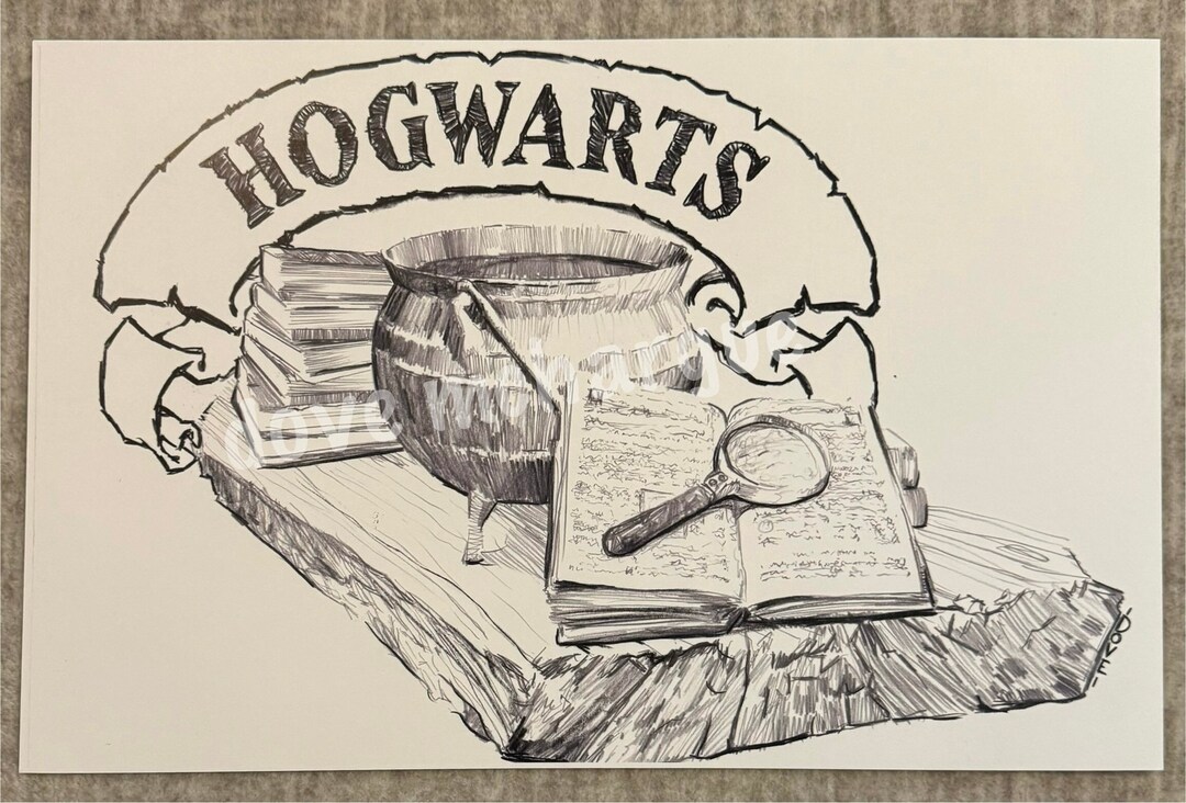 Hogwarts 'cauldron' 11" X 17" Black and White Print - Etsy