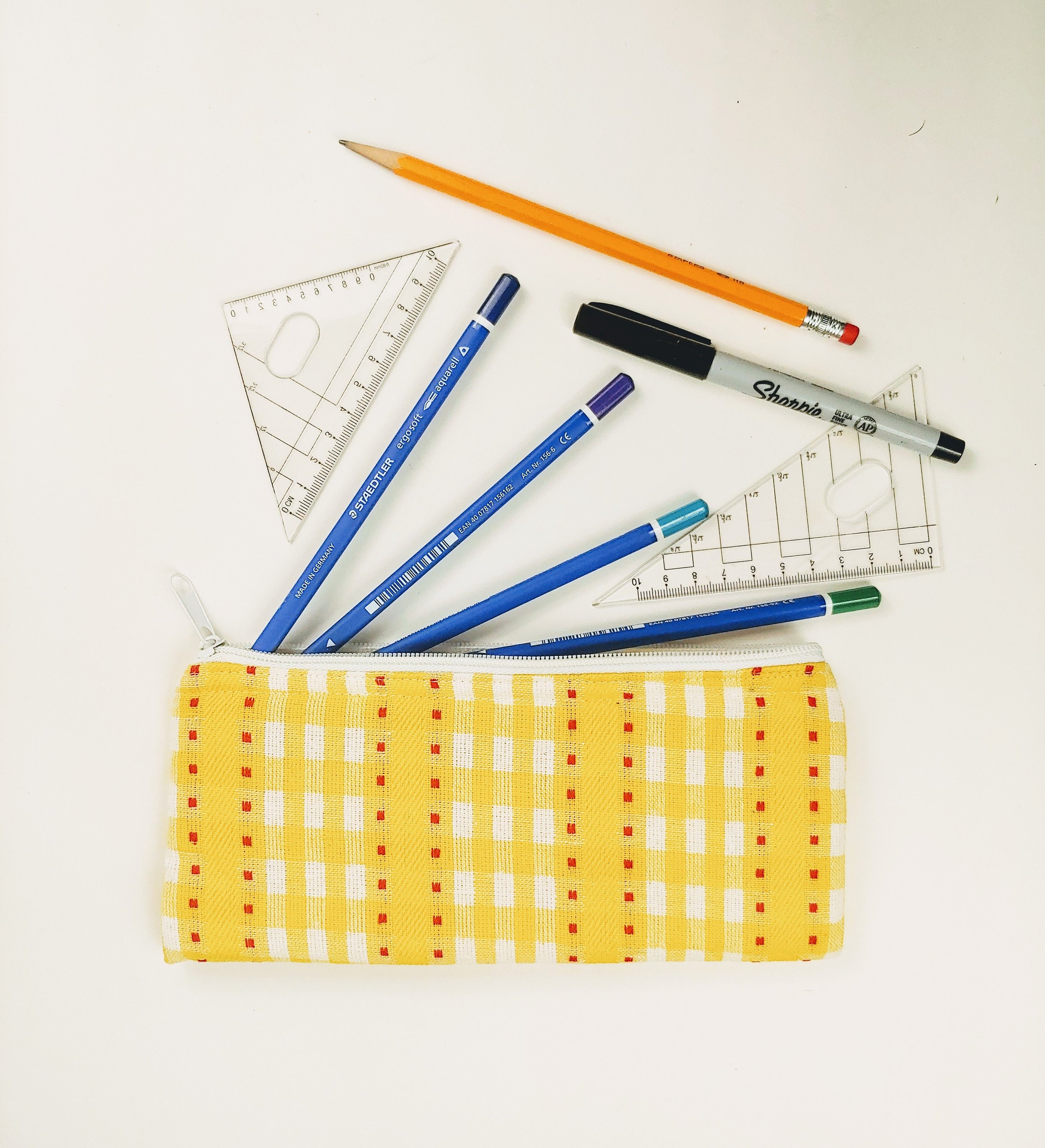 Yellow pencil case Hand made pencil case Make up pouch hand | Etsy