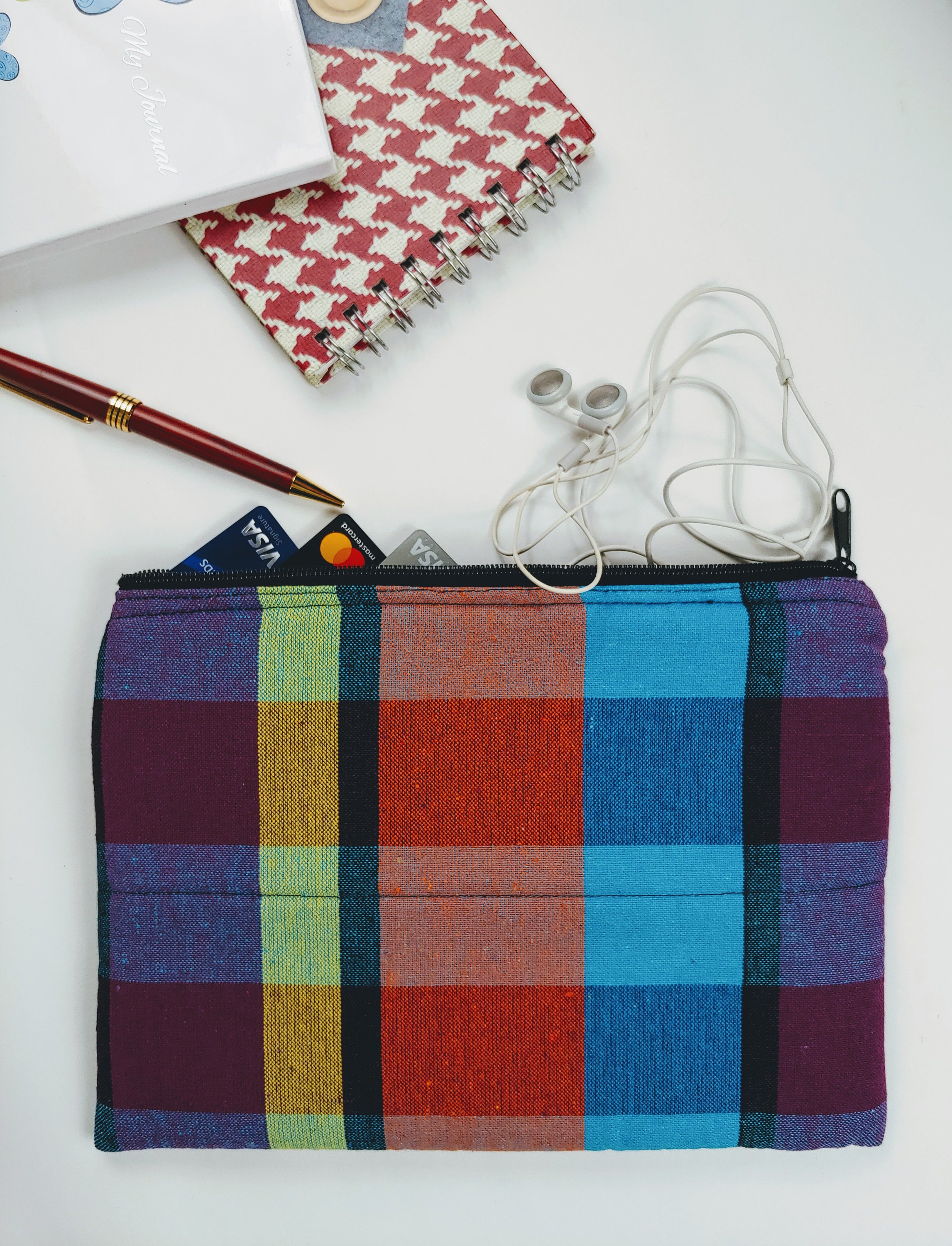 Pink Pencil Case, Hand Loomed Padded Bag, Accessory Case, Travel Wallet ...