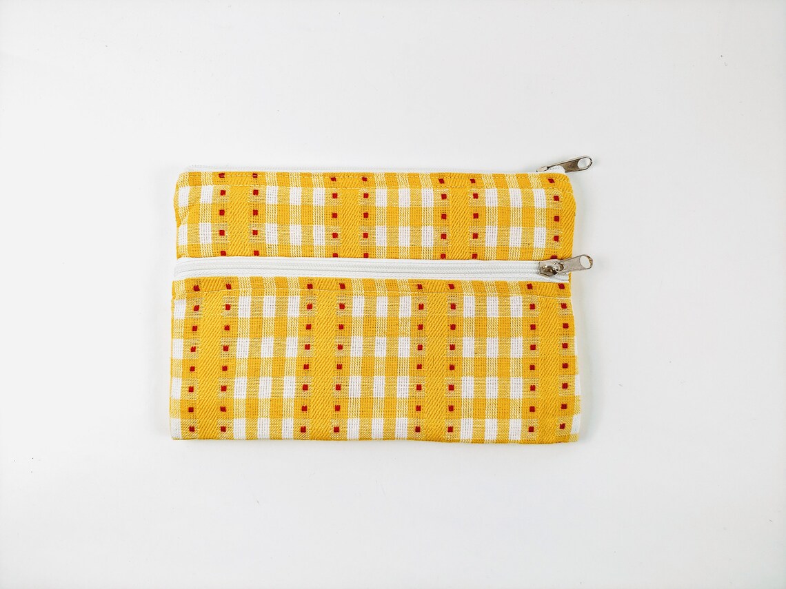 Yellow Purse, Yellow Pencil Case, Hand Made Travel Pouch, Two Pocket ...