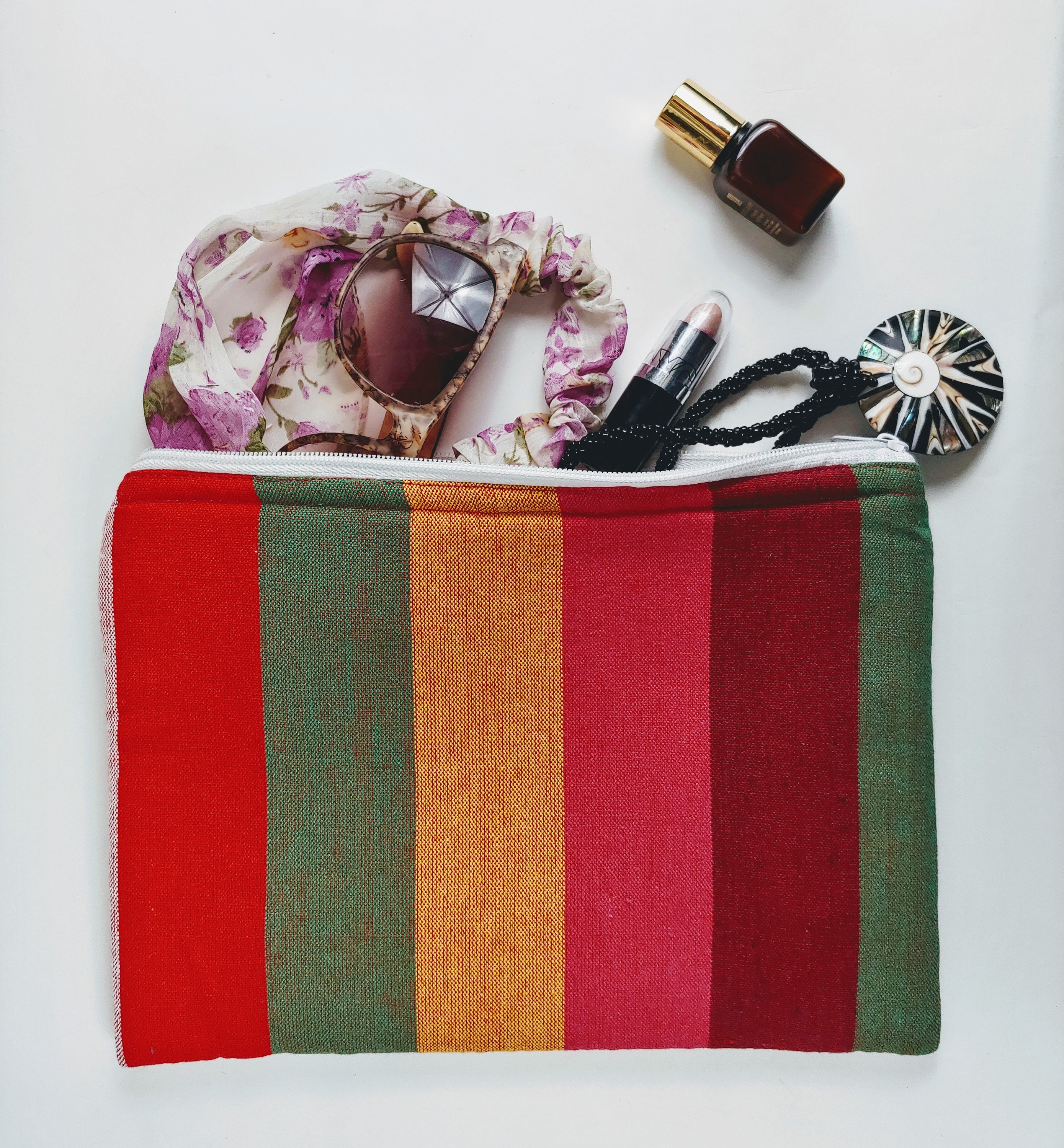 Pink Pencil Case, Hand Loomed Padded Bag, Accessory Case, Travel Wallet ...