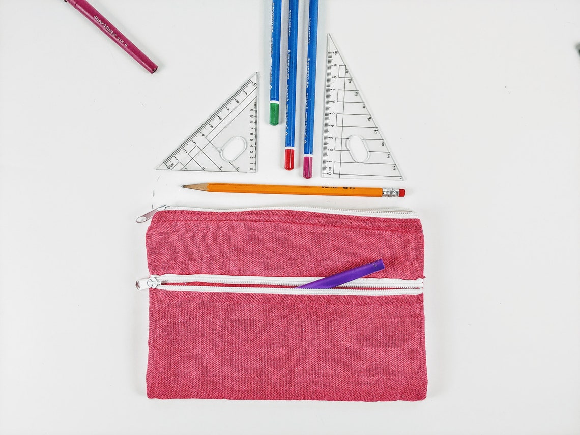 Pink Pencil Case, Two Pocket Zipper Pencil Case, Padded Pencil Case ...