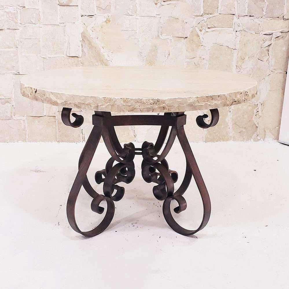 Mediterranean Elegant Dining Table With Round Natural Cream Chiseled ...