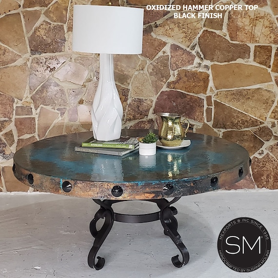 Luxurious Oxidized Round Copper Cocktail Table With Wrought Iron Etsy