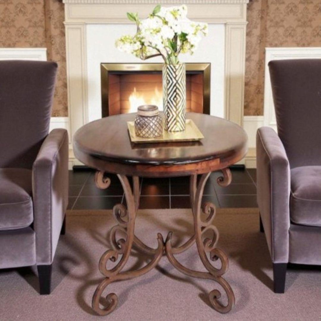 31" Round Western Mesquite Foyer Table: Hand-forged Wrought Iron Base ...