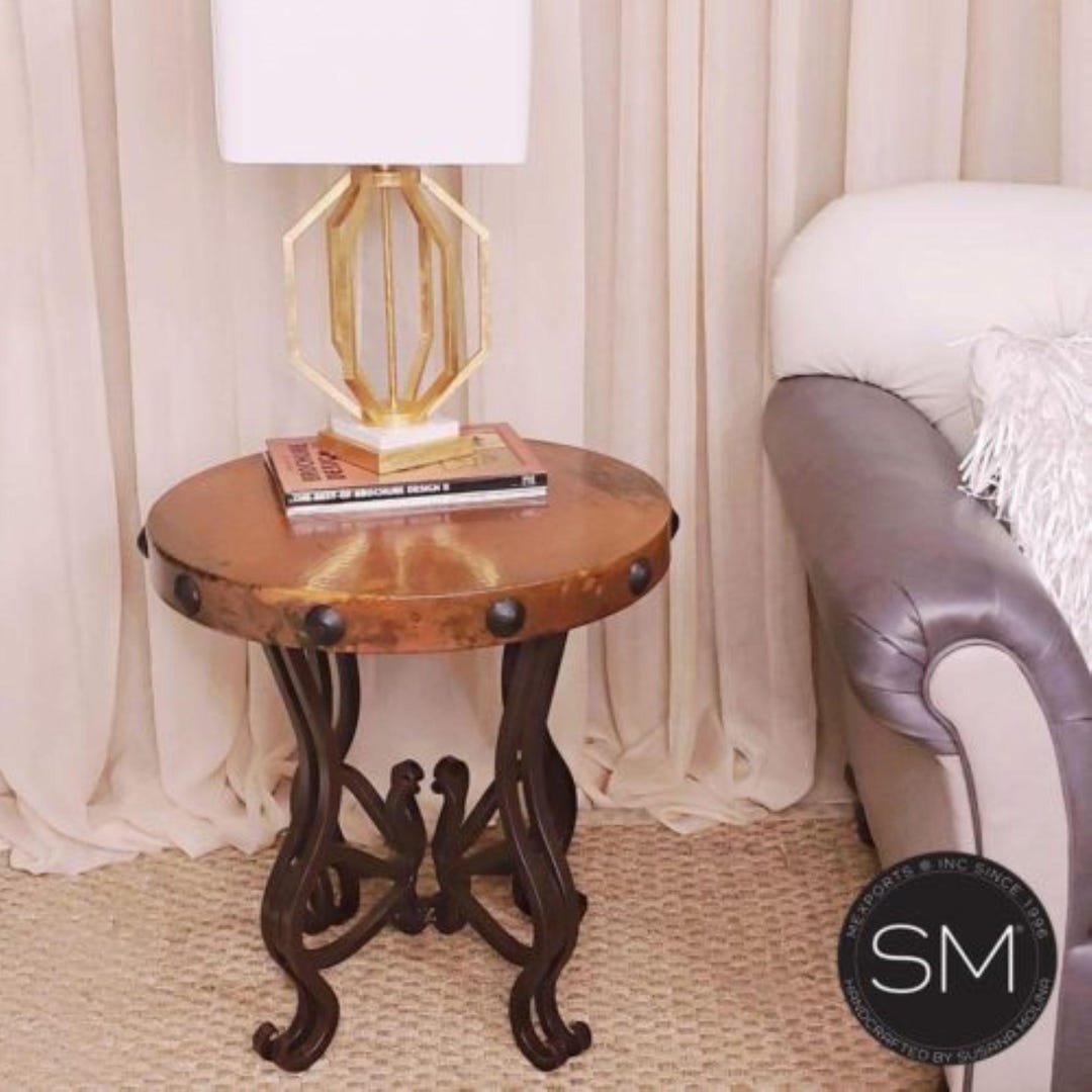 Round Hand-hammered Copper With Nail Head Accents End Table - Etsy