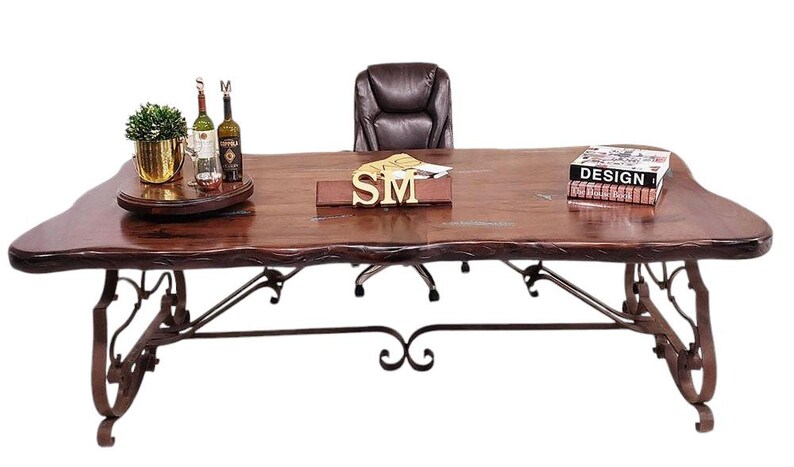 Luxurious Rich Natural Rectangular Mesquite Executive Desk With Hand ...