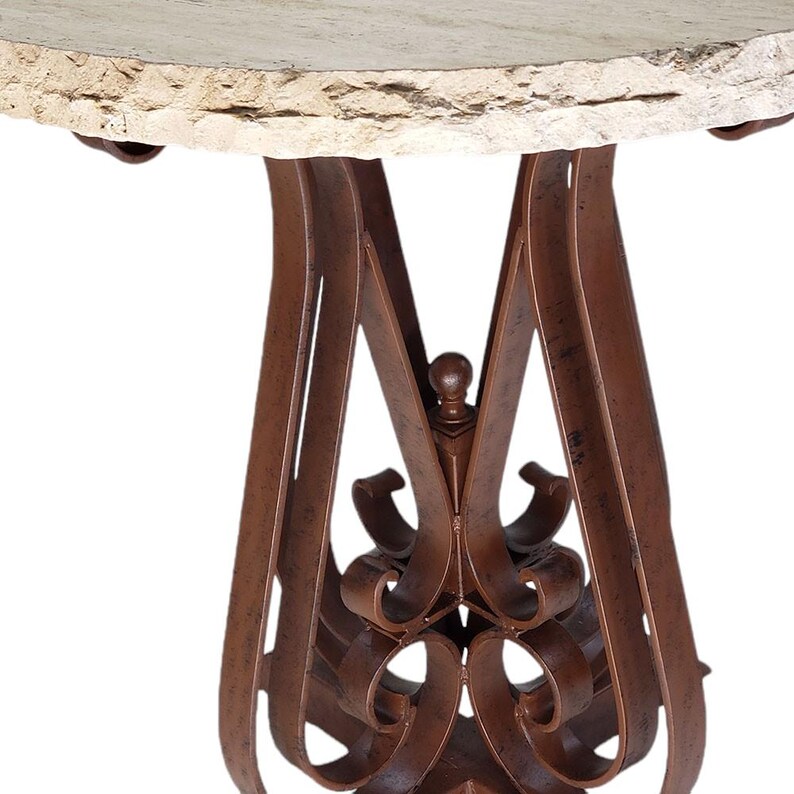 Mediterranean Outdoor Patio Pub Table With Natural Chiseled Travertine ...