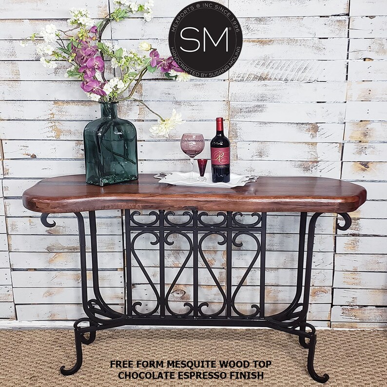 Elegant Spanish Style Free Form Mesquite and Wrought Iron Sofa Table - Etsy