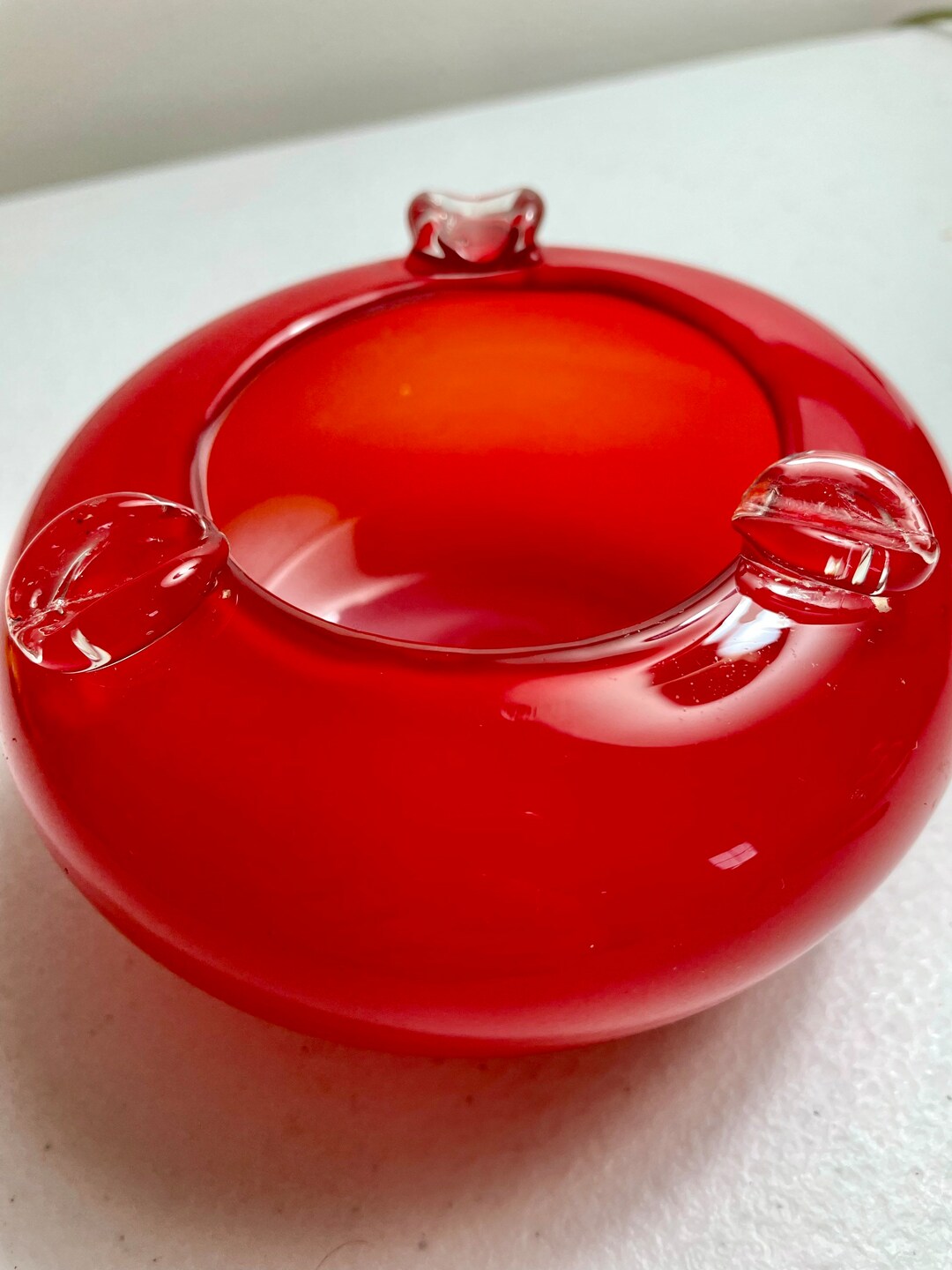 Red Blown Art Glass Ashtray With Applied Rests - Etsy