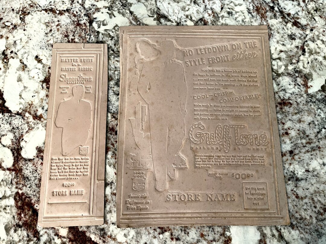 Vintage Newspaper Advertising Printing Mold Flong Mid-century Men’s ...