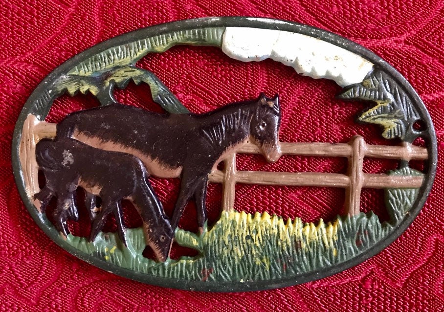 Vintage Cast-iron Horse With Colt Trivet - Etsy