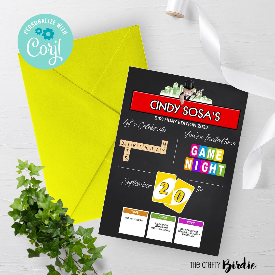 EDITABLE, Birthday Game Night Invitation- Game Party Invite-- Birthday ...