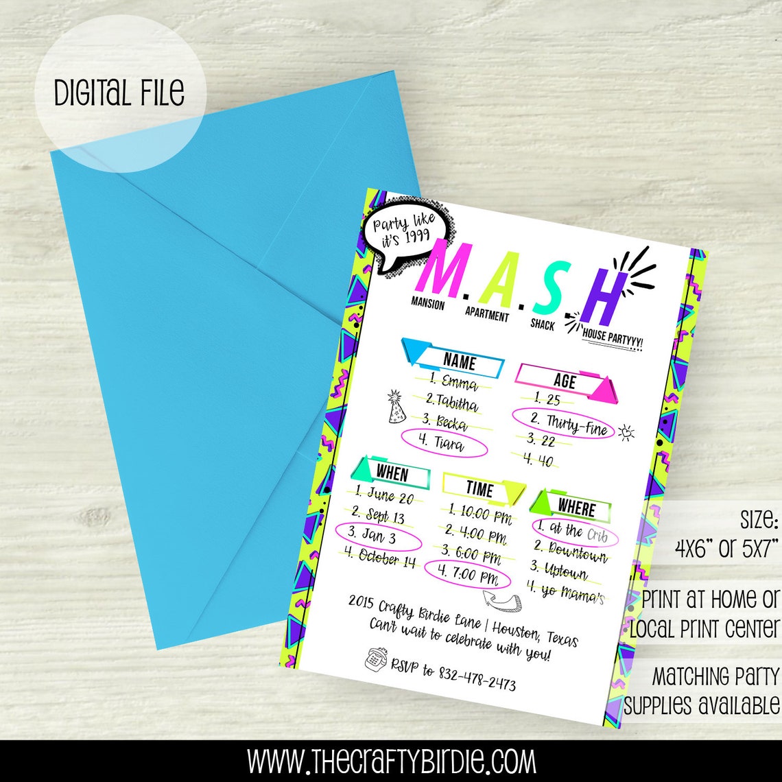 Mash Game Invitation Mash Birthday Invite Mash the Fortune - Etsy