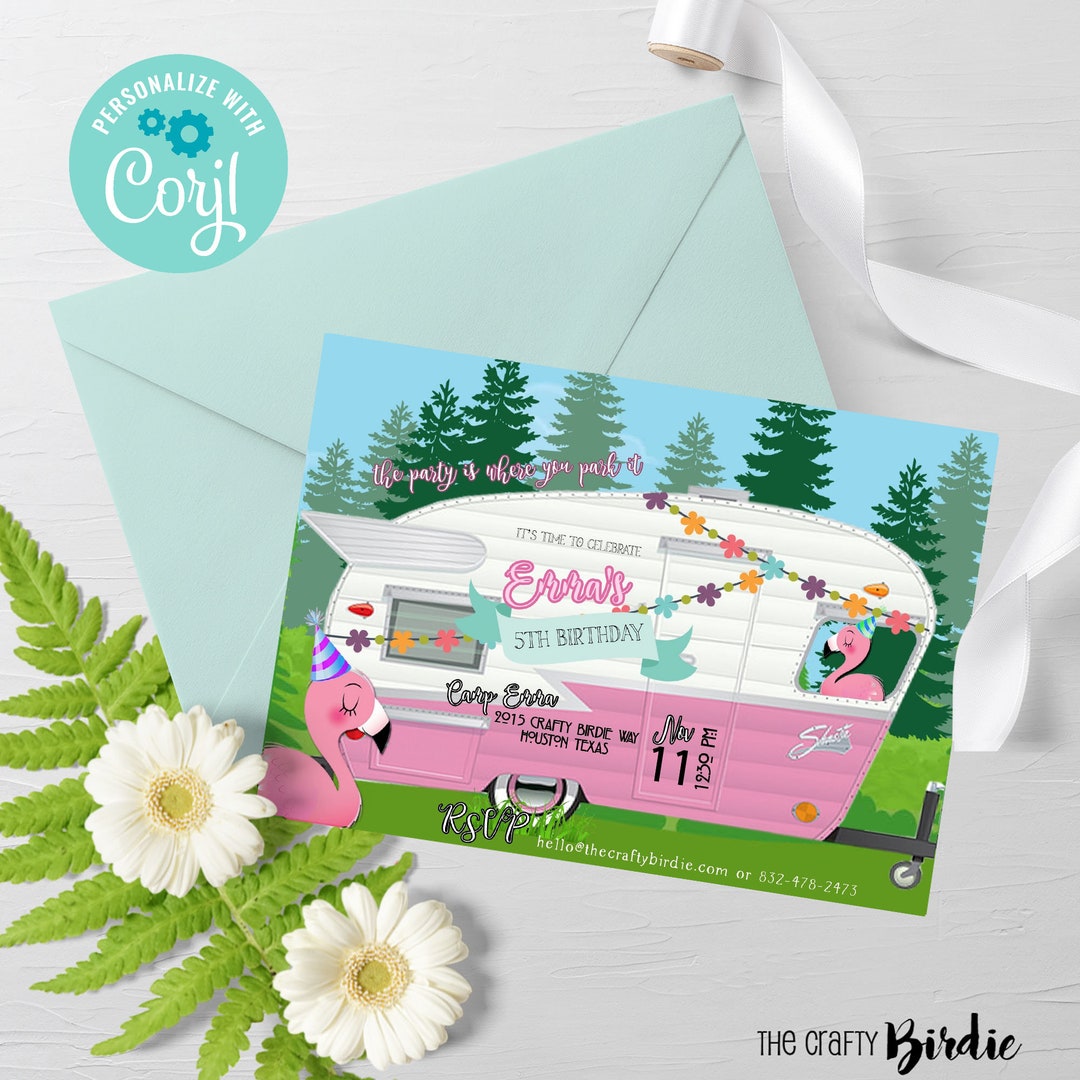 Glamping Birthday Invite, Girl Camping, Sleepover Party Invitation ...