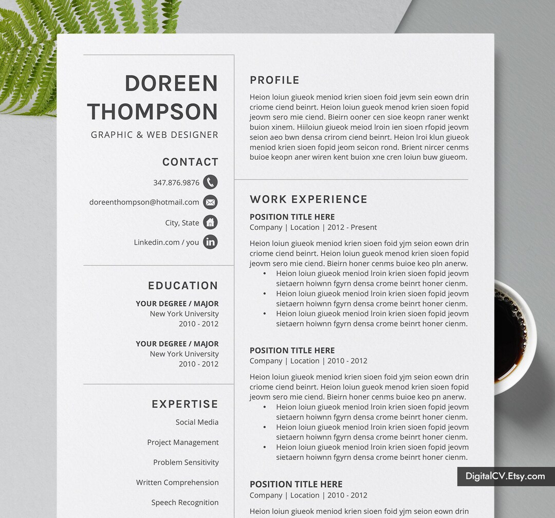 Clean CV Template / Resume Template Simple CV Format Cover - Etsy New ...