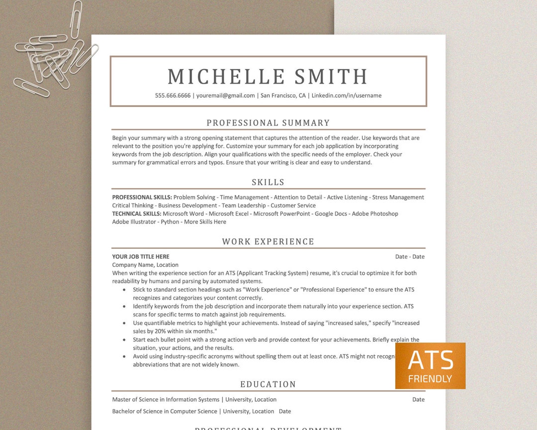 ATS Friendly Resume Template for MS Word, CV Template Word, Modern ...