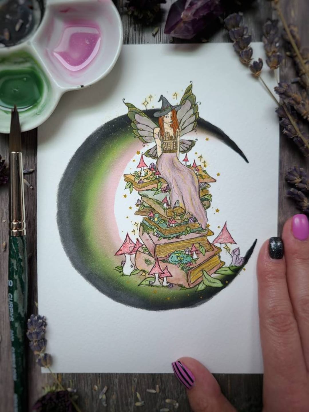 Book Fae Moon Painting / Art Print / Fairy Painting / Wall Decor ...