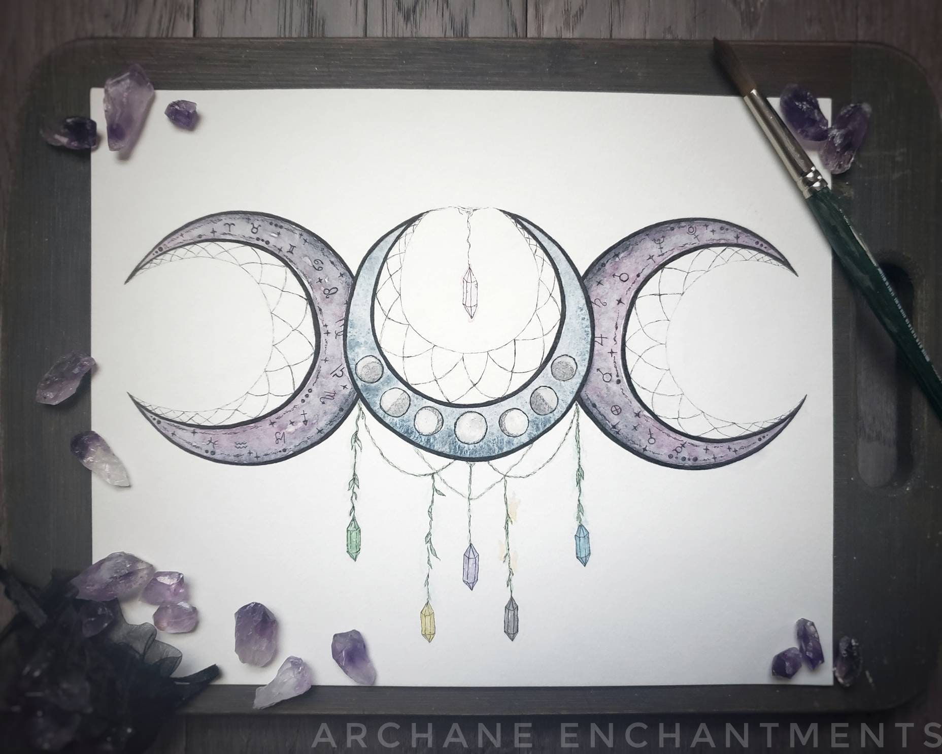 Acrylic Art & Collectibles Crescent Moon Moon Decor Hand Painted Large ...