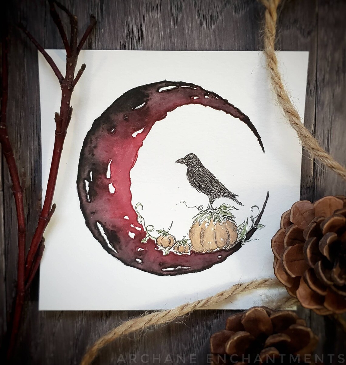 Fall Raven Painting / Art Print / Moon Art / Moon Decor / - Etsy