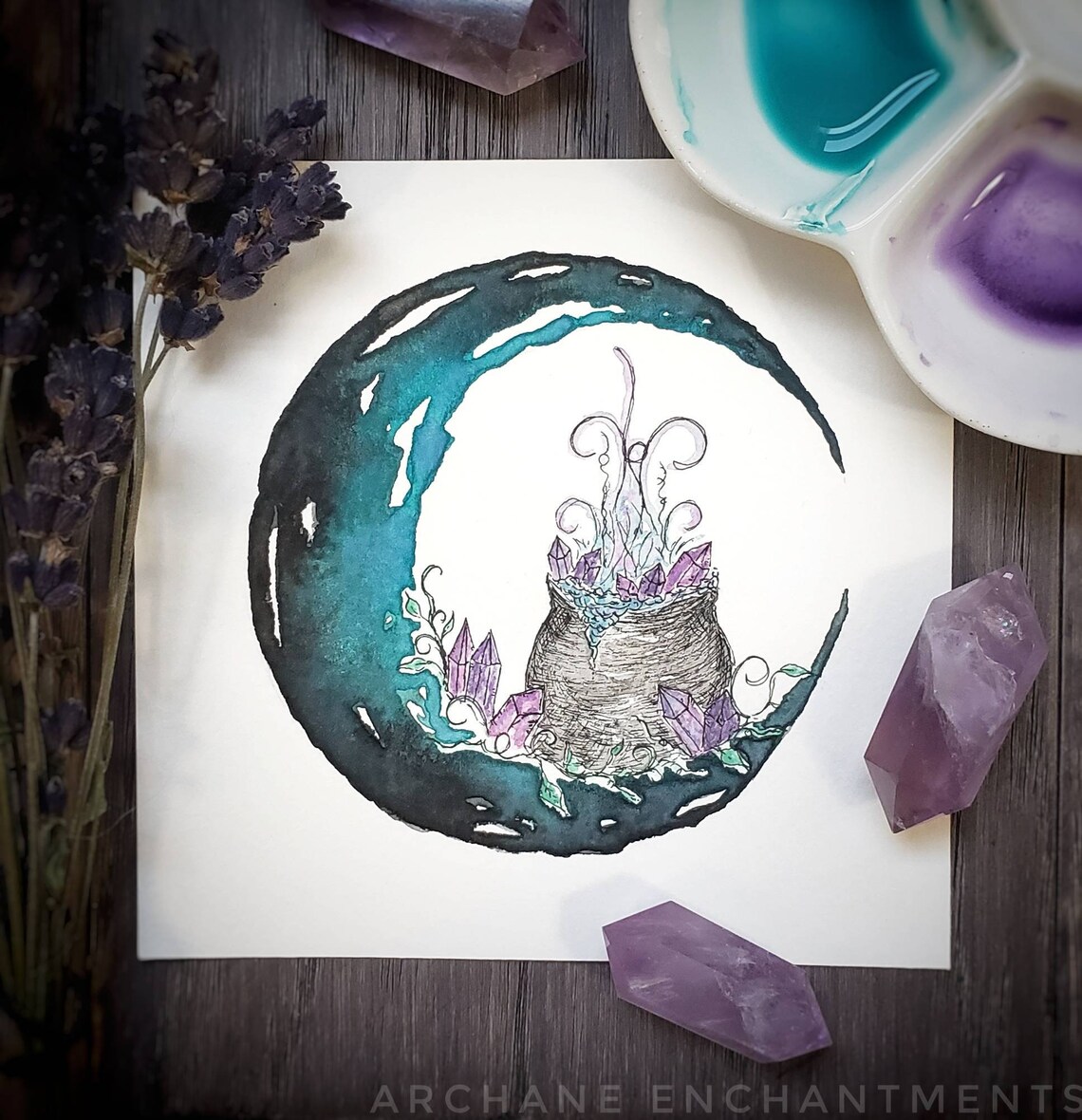 Crystal Cauldron Painting / Art Print / Witchy Decor / Witchy Art ...