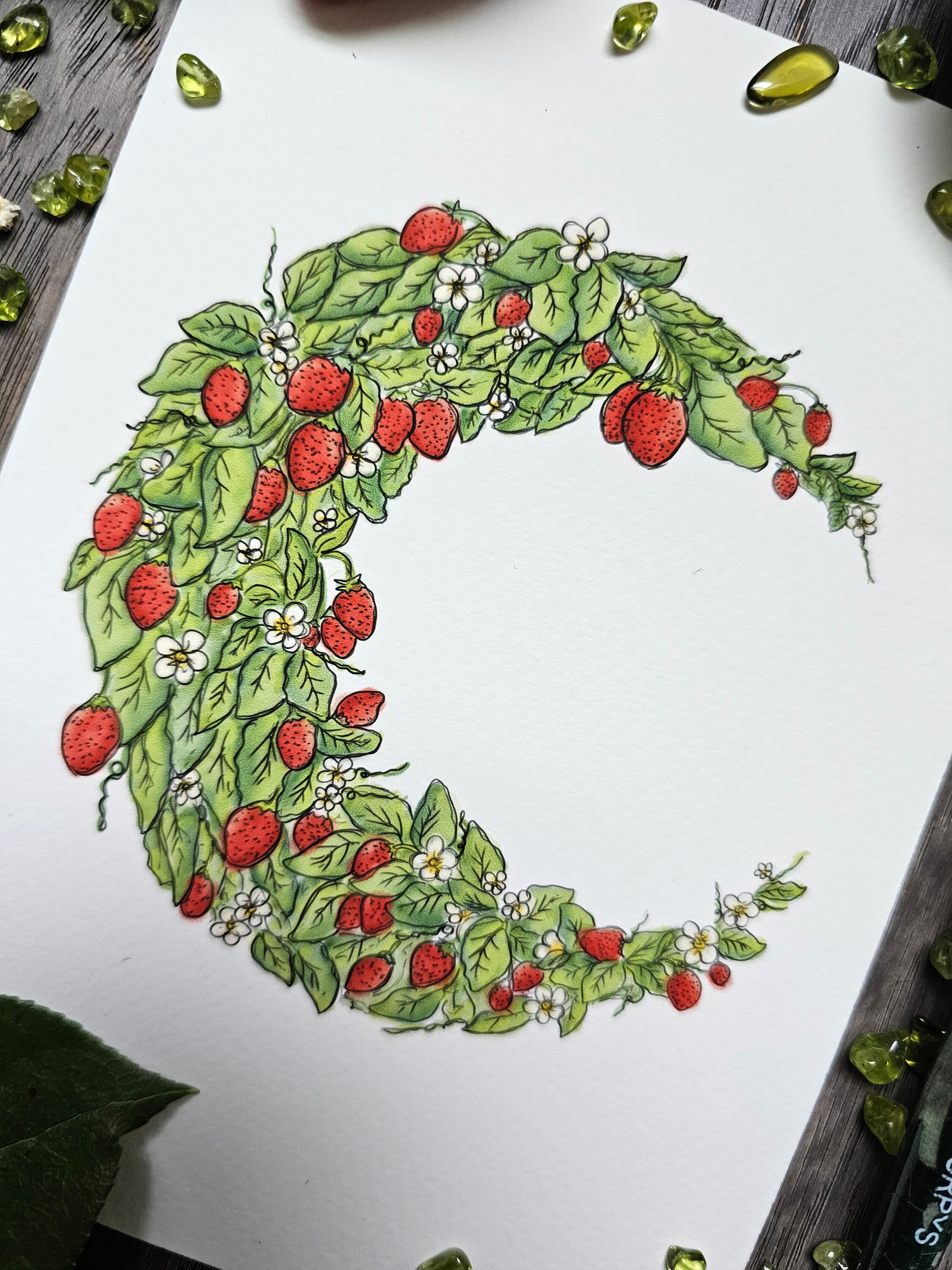 Strawberry Moon Painting / Art Print / Strawberries / Green Witch ...