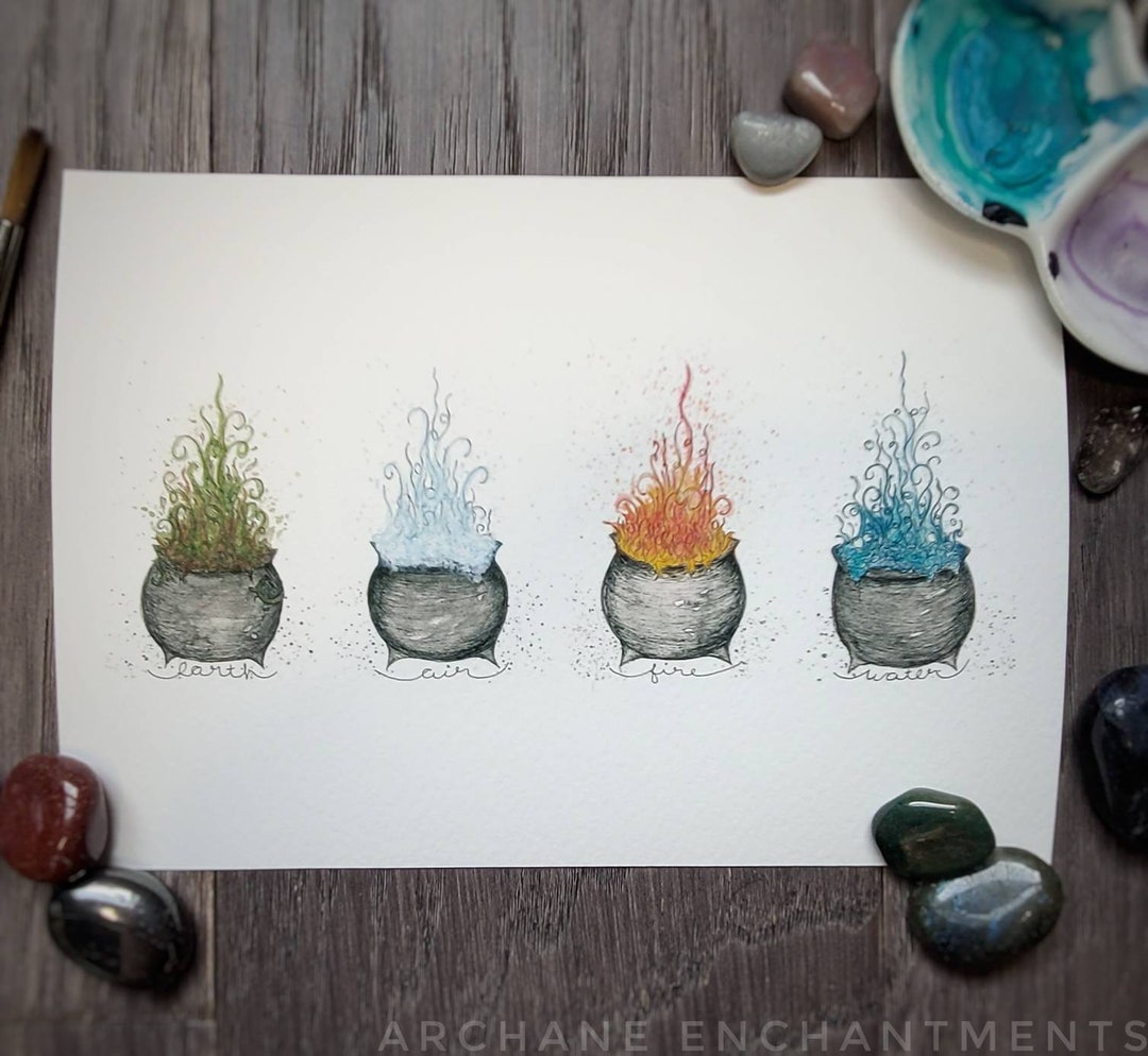 Elements Cauldrons / 8x10 Print / 5x7 Print / Witch Decor / Witch Art ...