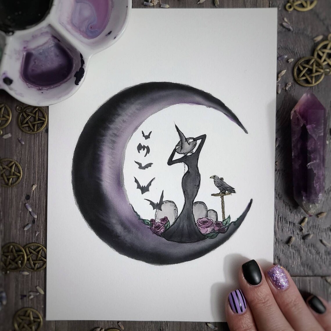 Gothic Witch Painting / Art Print / Witch Decor / Moon Art / - Etsy