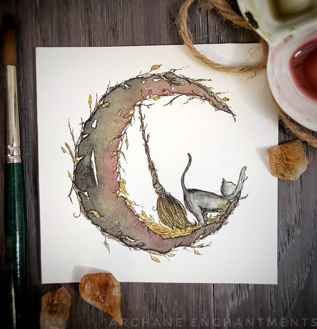 Clean Sweep Painting / Art Print / Fall Decor / Moon Decor / Home Decor ...