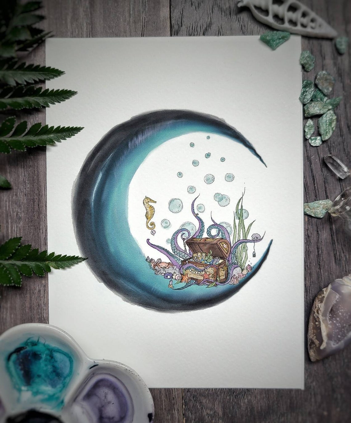 Octopus Moon Painting / Fine Art Print / Octopus Decor / Sea - Etsy Canada