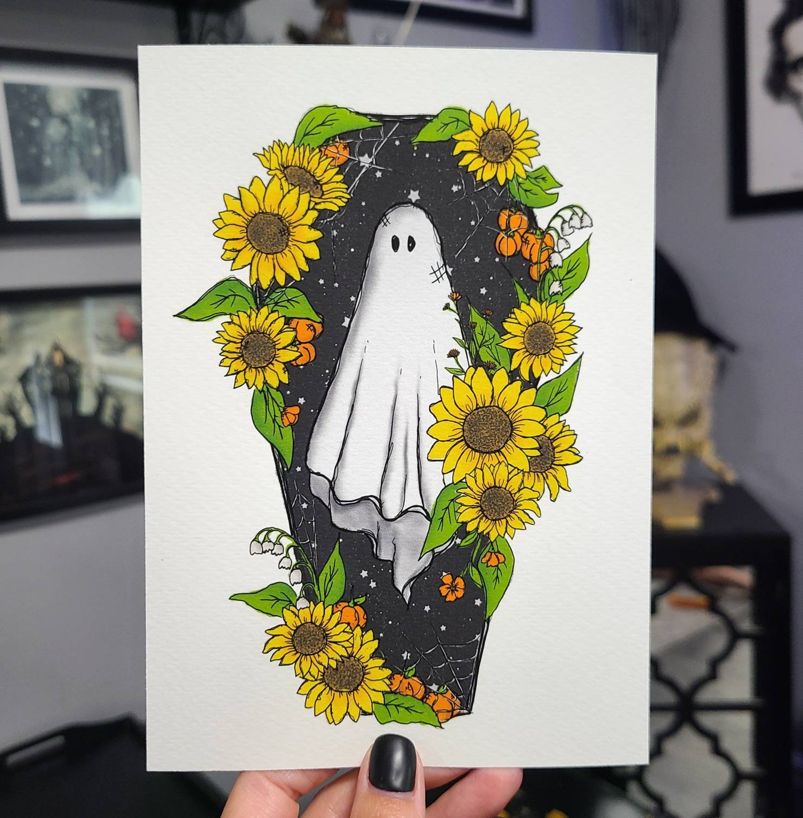 Sunflower Ghost Painting / Art Print / Fall Decor / Fall - Etsy